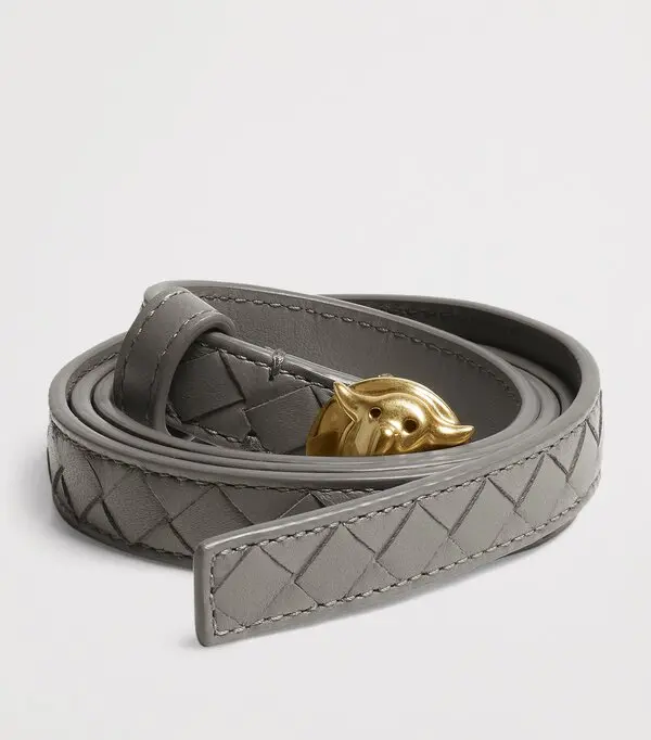 Bottega Veneta Leather Belt With Gold-tone Buckle - Grey