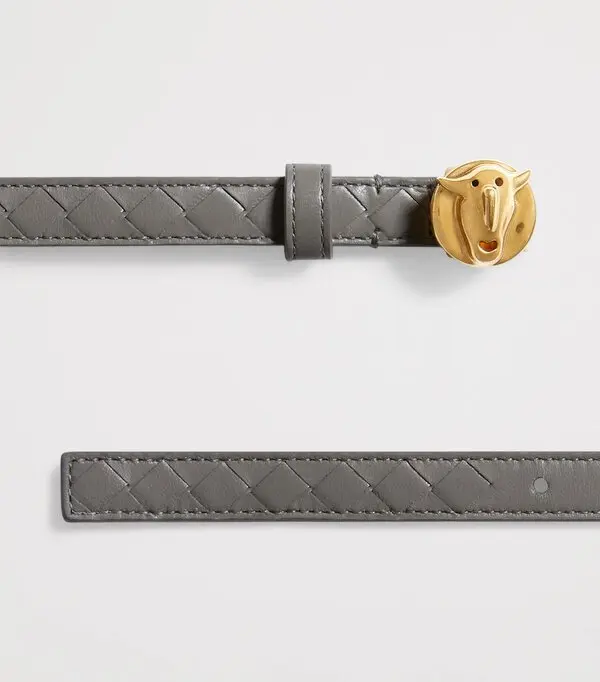 Bottega Veneta Leather Belt With Gold-tone Buckle - Grey