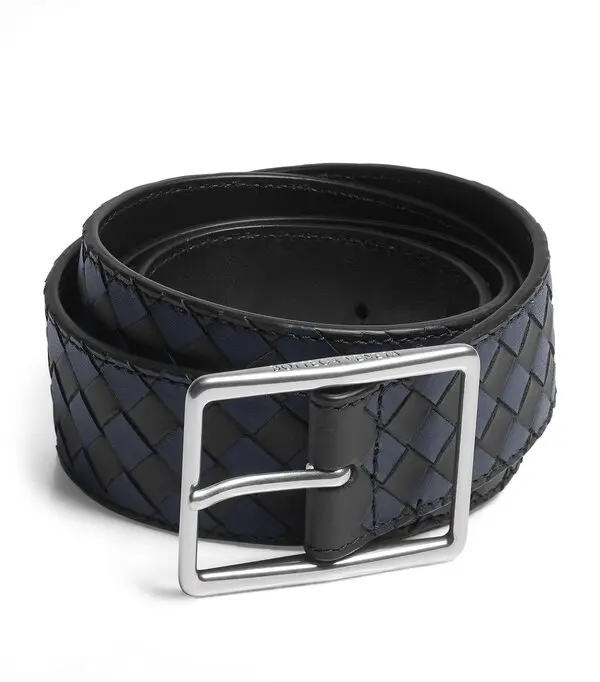Bottega Veneta Leather Intrecciato Belt - Grey