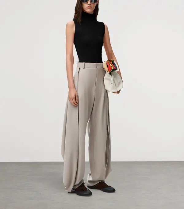 Loewe Wool-blend Pleated Trousers With Asymmetrical Skirt Overlay - Brown