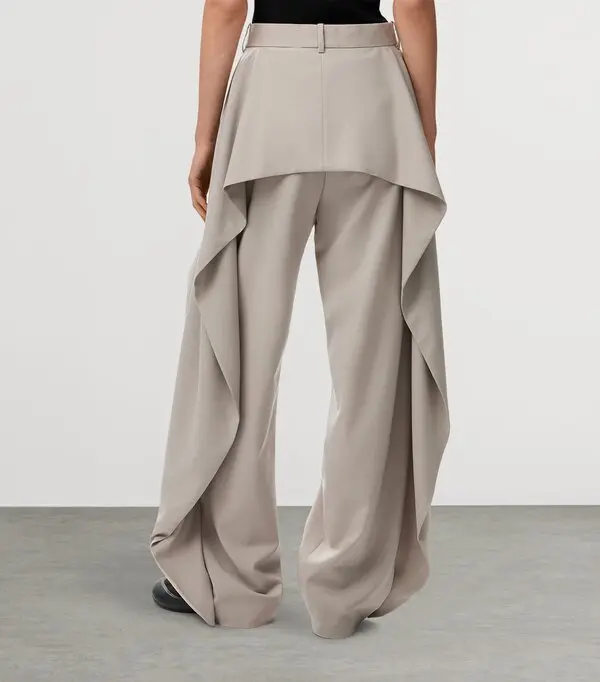 Loewe Wool-blend Pleated Trousers With Asymmetrical Skirt Overlay - Brown
