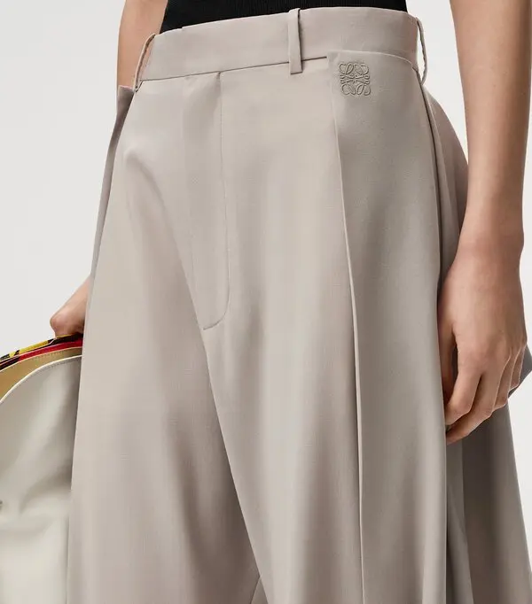 Loewe Wool-blend Pleated Trousers With Asymmetrical Skirt Overlay - Brown