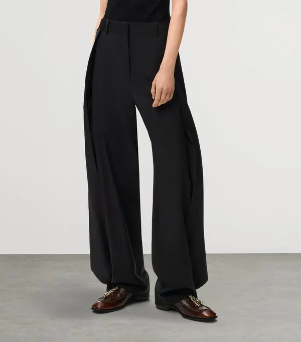 Loewe Wool-blend Pleated Trousers With Asymmetrical Skirt Panel