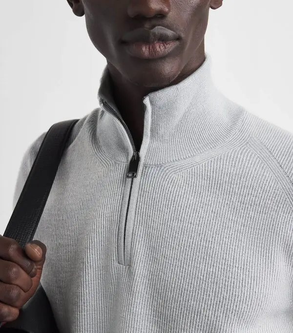 Brioni Rib-knitted Cashmere-wool Half-zip Sweater - Grey