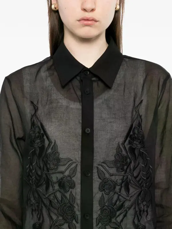 Yohji Yamamoto Cotton Flared Hem Shirt With Floral Embroidery