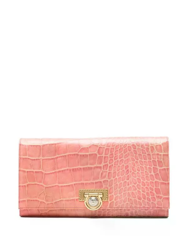 Versace 1990s Croc-embossed Top Handle Clutch Bag