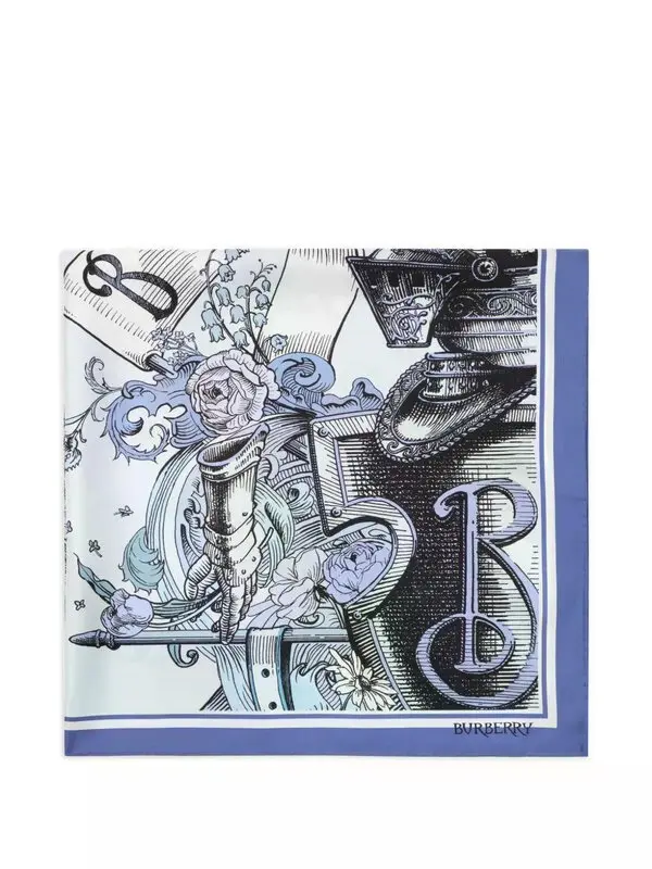 Burberry Etched Knight Silk Scarf - White