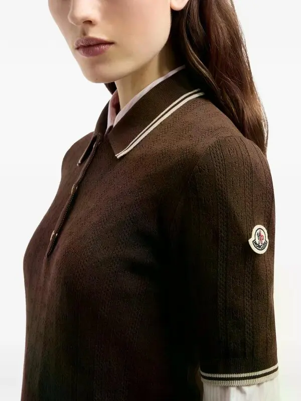 Moncler Perforated Knit Polo Top - Brown