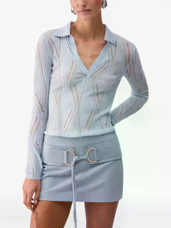Liu Jo V-neck Ribbed Long Sleeve Top - Blue