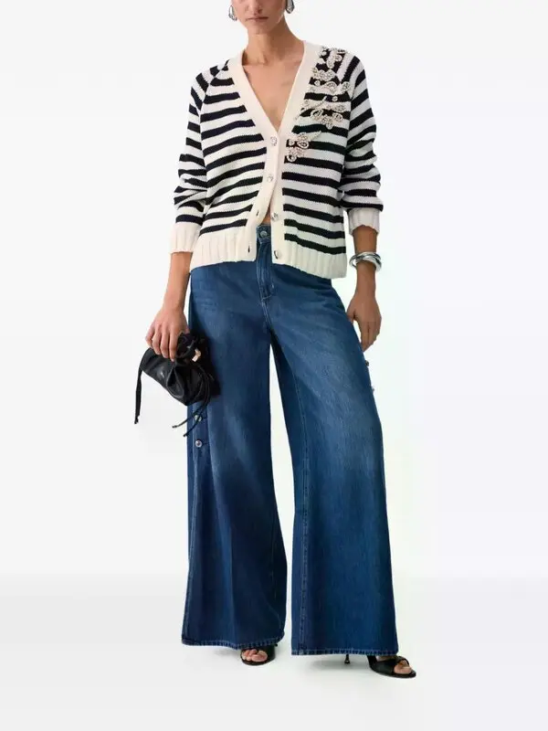 Liu Jo Striped Embellished V-neck Cardigan