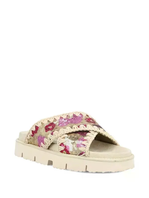 Mou Floral Criss-cross Platform Sandals - Neutrals