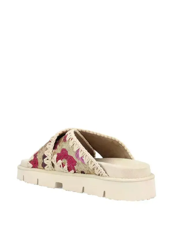 Mou Floral Criss-cross Platform Sandals - Neutrals