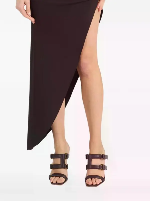 Elisabetta Franchi Leather Buckle-embellished Heeled Sandals - Brown