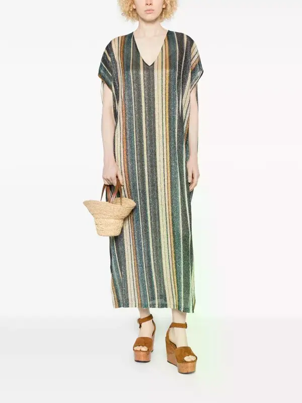 SIYU Striped V-neck Maxi Dress