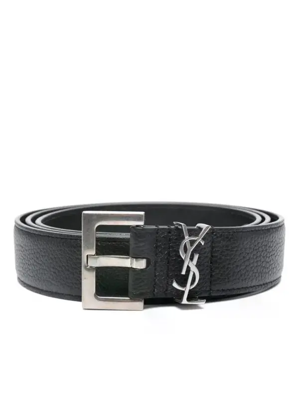 Saint Laurent Cassandre Logo Leather Belt - Black