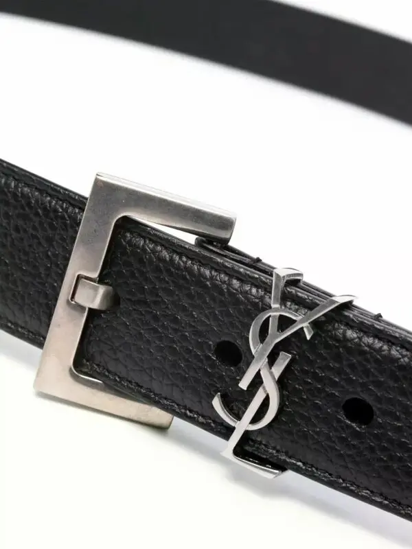Saint Laurent Cassandre Leather Belt - Black