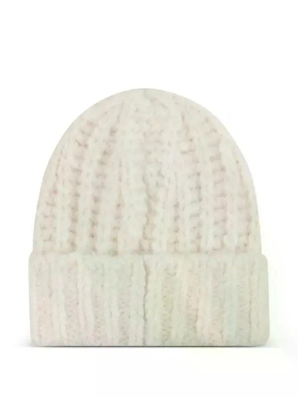 Moncler Ribbed Logo Patch Beanie Hat - Neutrals