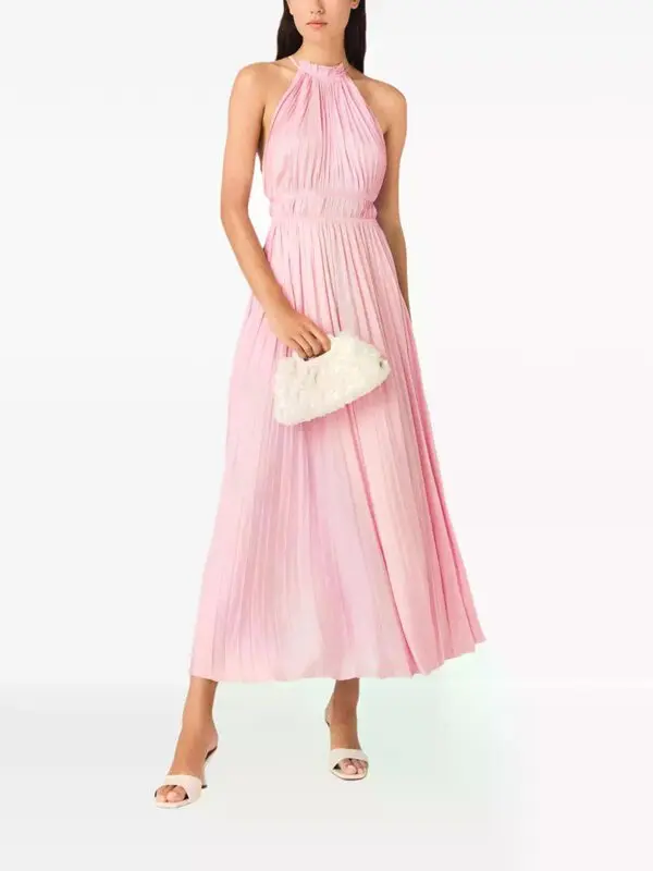 Maje Pleated Halterneck Maxi Dress - Pink