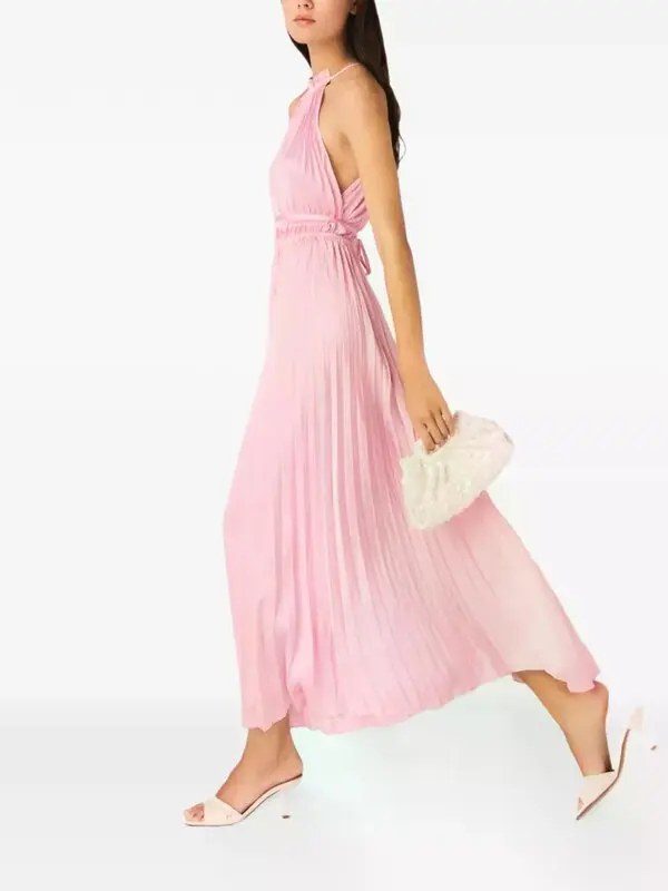 Maje Pleated Halterneck Maxi Dress - Pink