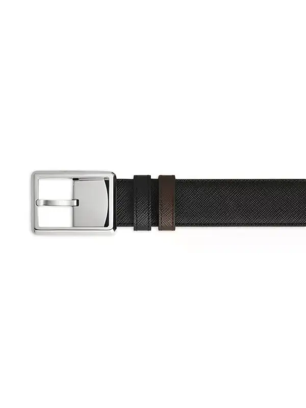 Montblanc Reversible Square-buckle Textured Leather Belt - Black
