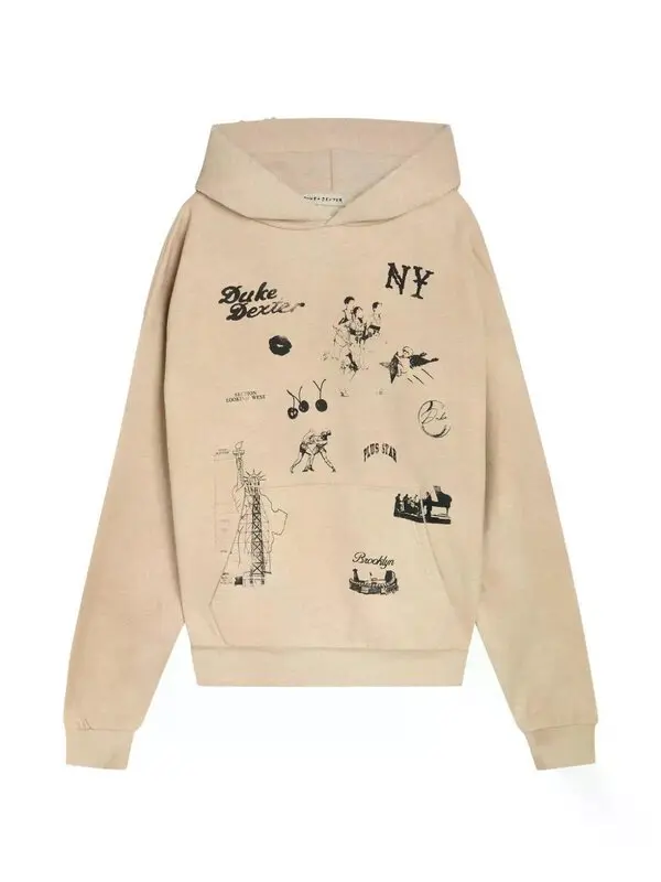 DUKE + DEXTER Graphic Print Hoodie - Neutrals