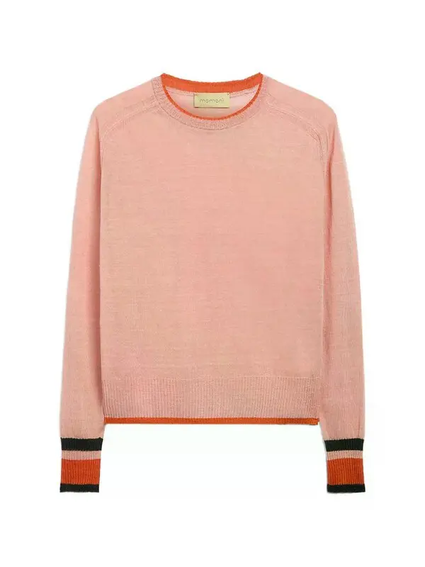 Momoni Contrasting Edges Crew Neck Sweater - Pink