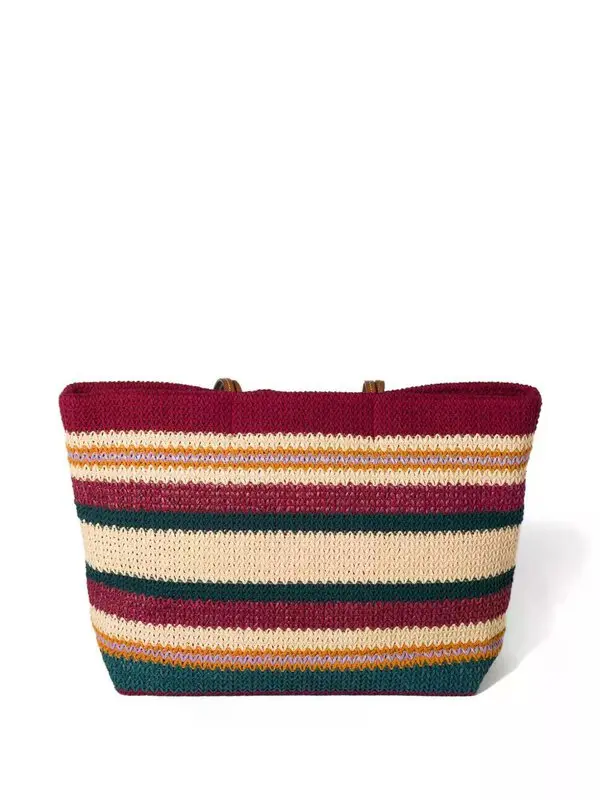 Miu Miu Raffia-effect Woven Tote Bag With Striped Motif And Embroidered Logo