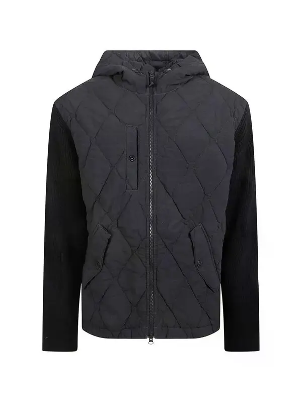 Stone Island Hooded Quilted Jacket With Ribbed Sleeves