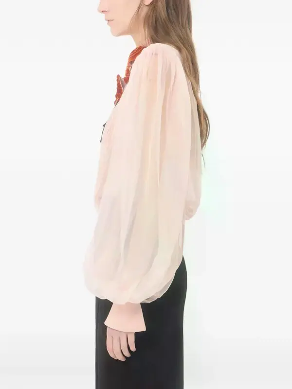 Valentino Garavani Embroidered Organza Blouse With Velvet Flower