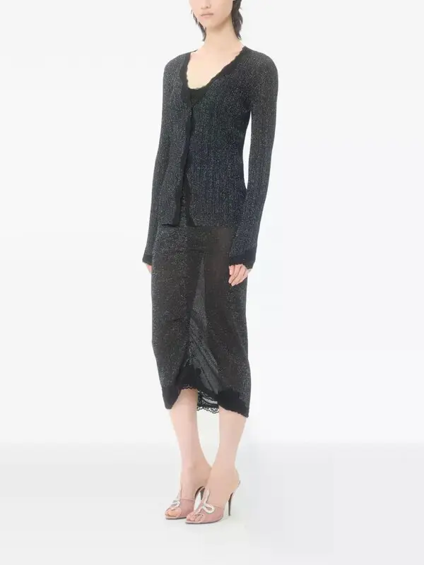 Valentino Garavani Lurex Knit Cardigan With Lace Details - Black