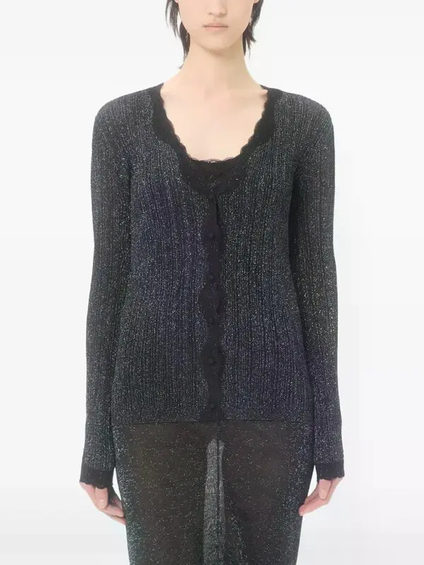 Valentino Garavani Lurex Knit Cardigan With Lace Details - Black