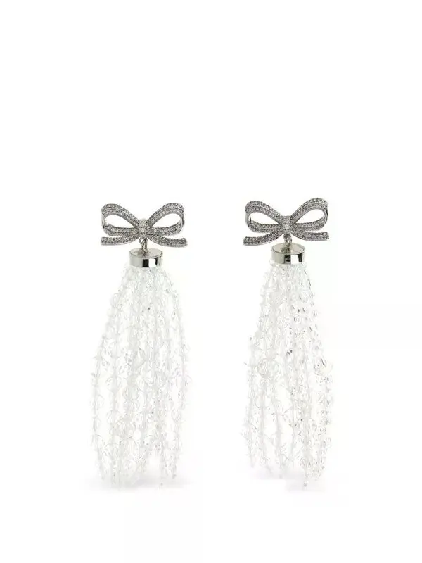 SELF-PORTRAIT Bow Beaded Drop Earrings - Silver