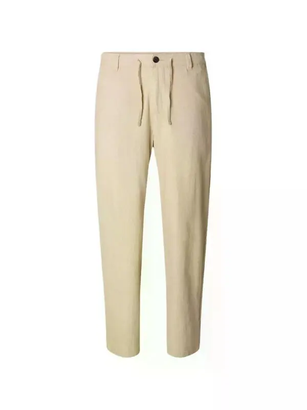 SELECTED Loose Fit Drawstring Trousers With Button Detail - Neutrals