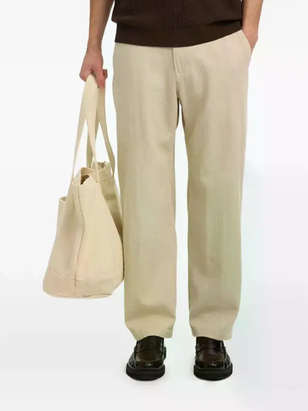 SELECTED Loose Fit Drawstring Trousers With Button Detail - Neutrals