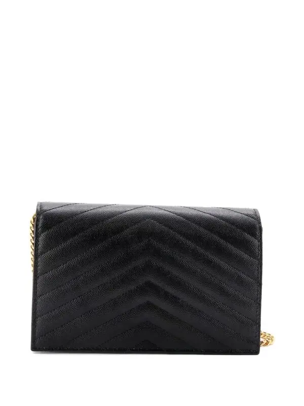 Saint Laurent Classic Monogram Wallet On Chain Matelasse Chevron Leather Small Crossbody Bag - Black
