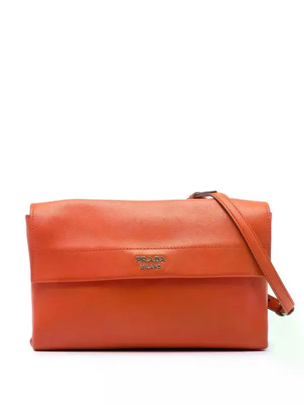 Prada Soft Calf Double Turnlock Crossbody Bag - Orange