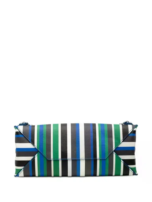 Balenciaga 2017 Mini Leather Striped Papier A6 Zip Around Satchel