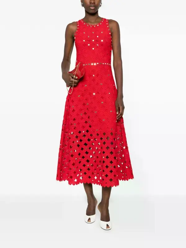 Maje Scalloped Detail Openwork Midi Dress