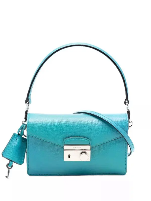 Prada Saffiano Lux Sound Lock Satchel - Blue