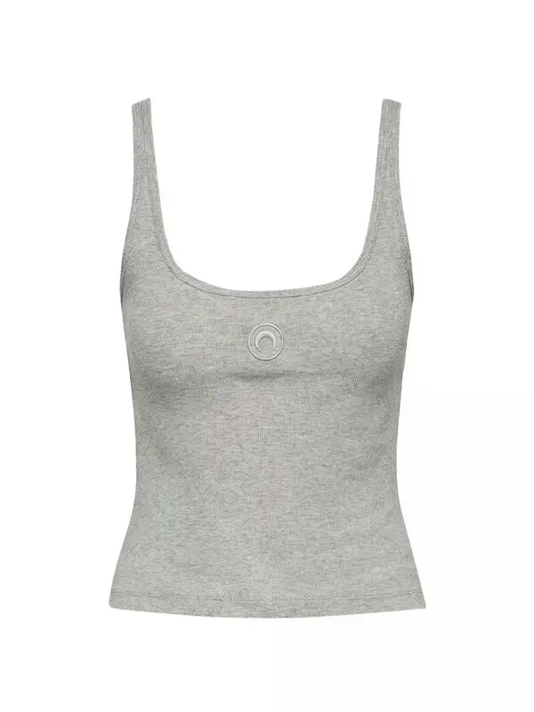 MARINE SERRE Moon Logo Cropped Ribbed Tank Top - Grey