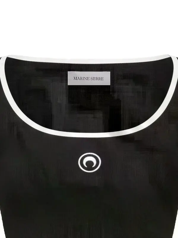 MARINE SERRE Logo-embroidered Ribbed Jersey Top - Black