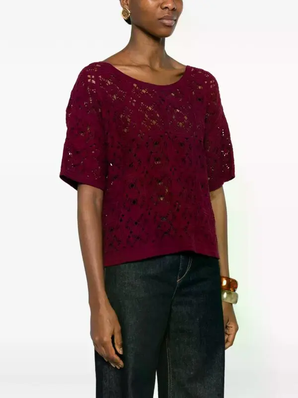 Eric Bompard Guipure Openwork Button Blouse