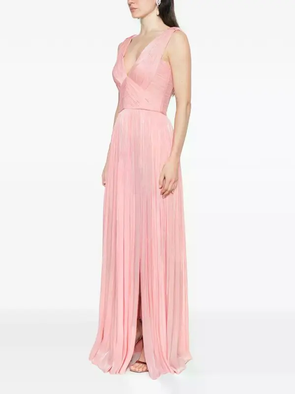 Costarellos Anilia V-neck Pleated Maxi Dress - Pink