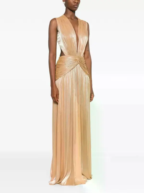 Costarellos Lurex Georgette Cut-out Pleated Maxi Dress