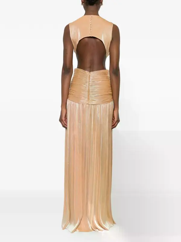 Costarellos Lurex Georgette Cut-out Pleated Maxi Dress