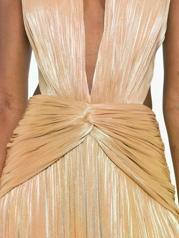 Costarellos Lurex Georgette Cut-out Pleated Maxi Dress
