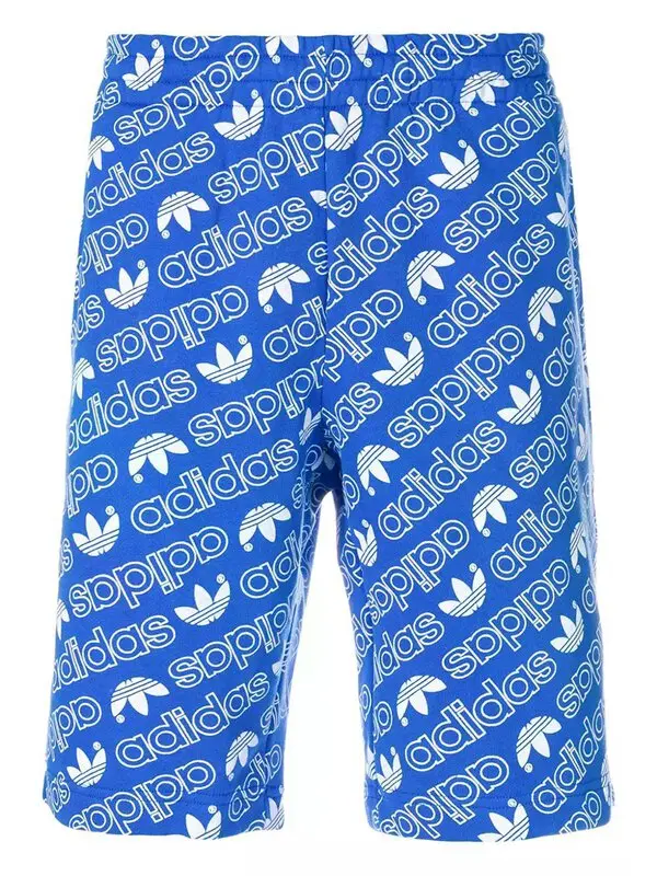 Adidas Cobalt Cotton Jersey All-over Logo Print Shorts - Blue