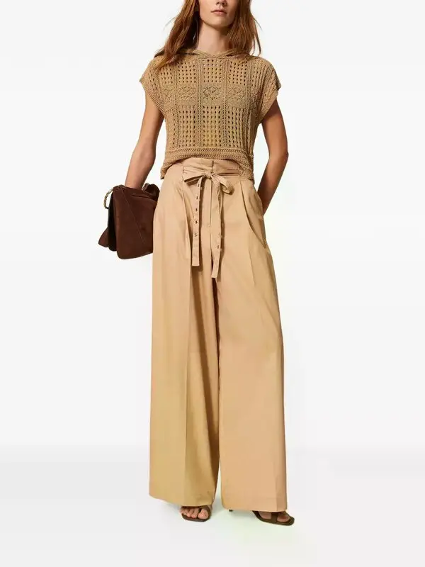 TWINSET Wide Leg Trousers With Eyelet Belt - Neutrals