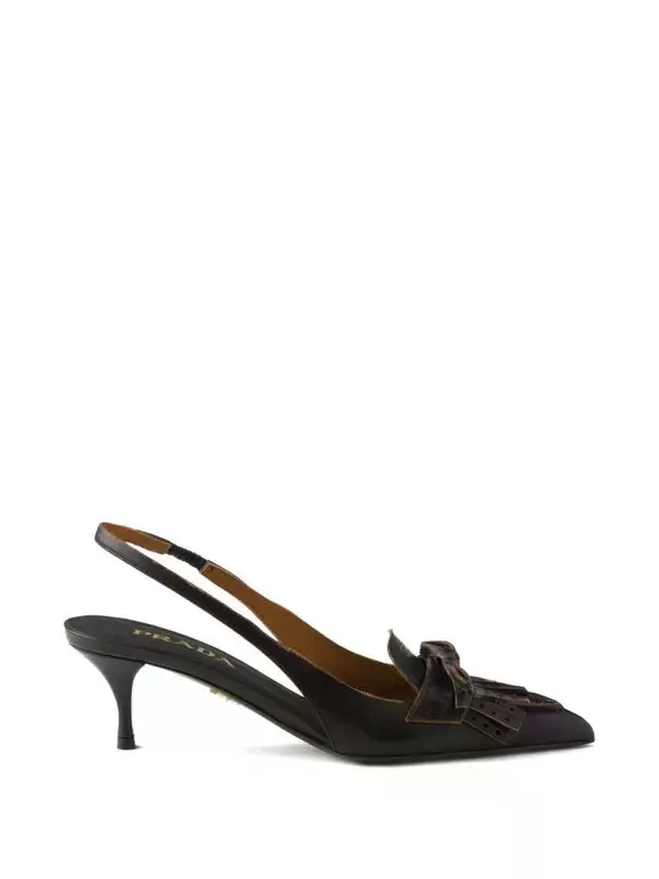 Prada Fringed Bow Leather Slingback Pumps - Black