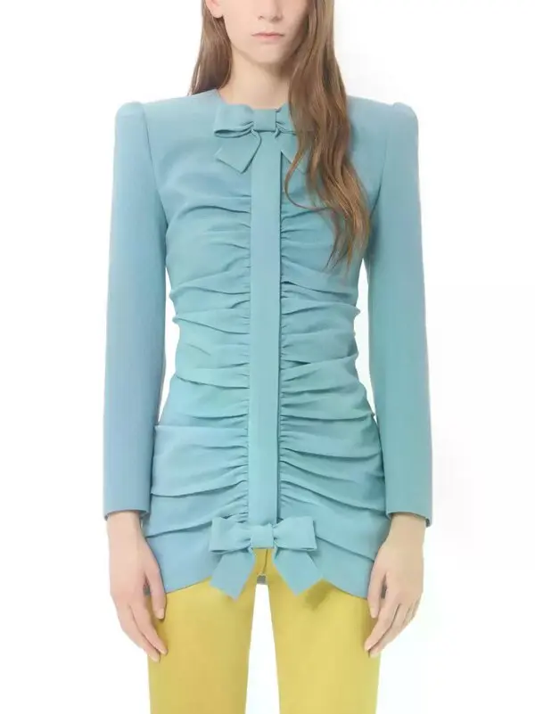 Valentino Garavani Bow-detail Ruched Jacket - Blue